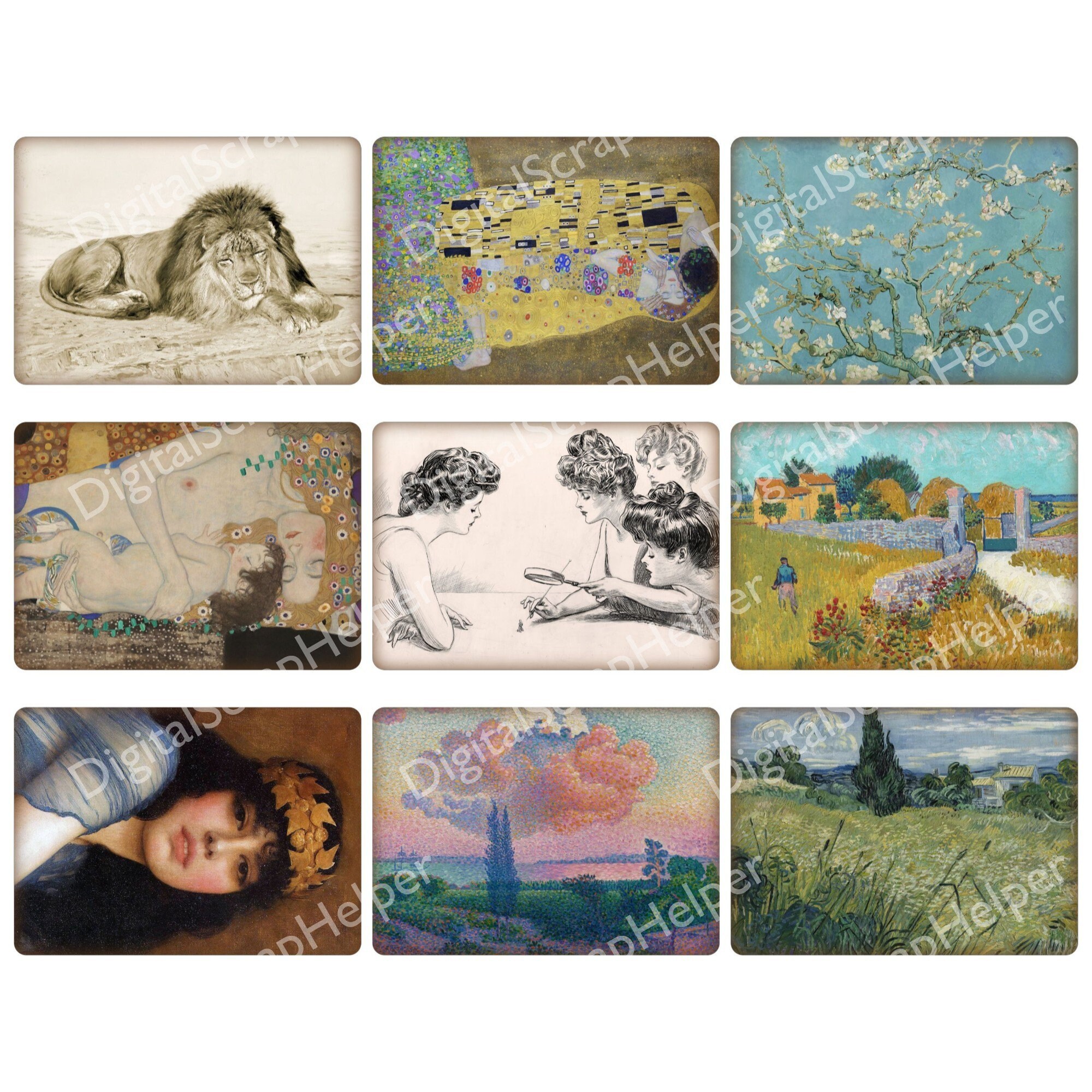 Vintage Art Junk Journal Cards Printable of 3 Sheets ATC Cards Van Gogh ...