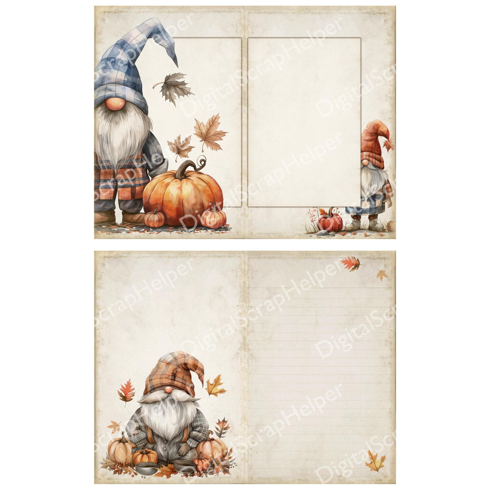 Autumn Gnome Junk Journal Double Pages for Writing and Fall Planner ...