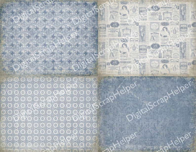 Vintage Blue Junk Journal Paper Pack Printable of 24 Sheets - Etsy