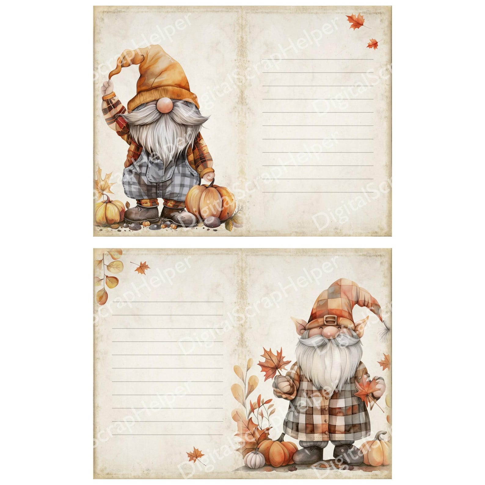 Autumn Gnome Junk Journal Double Pages for Writing and Fall Planner ...