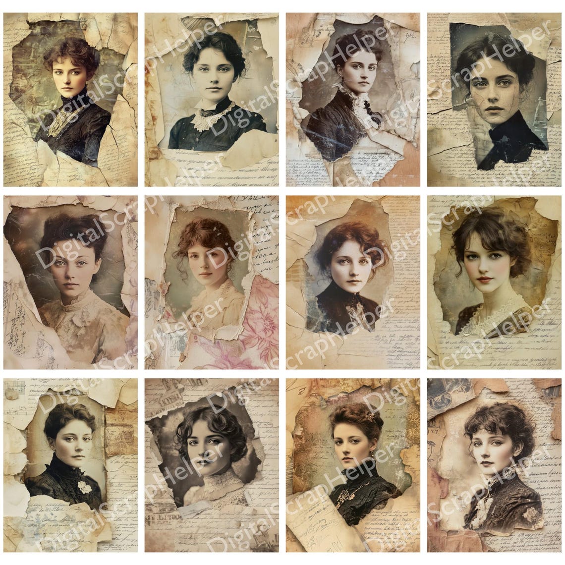 Victorian Female Photographs Grunge Portraits for Timeless Parchment ...