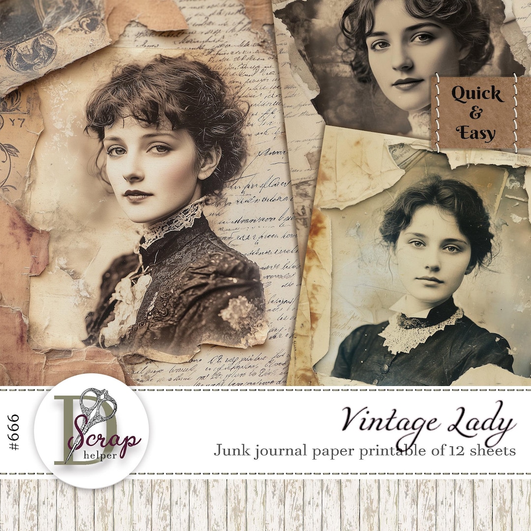 Vintage Lady Collage Paper Printable of 12 Sheets Vintage Photo ...