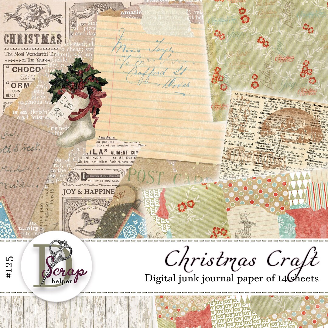 Christmas Junk Journal Paper Printable Pack of 14 Sheets December Daily ...
