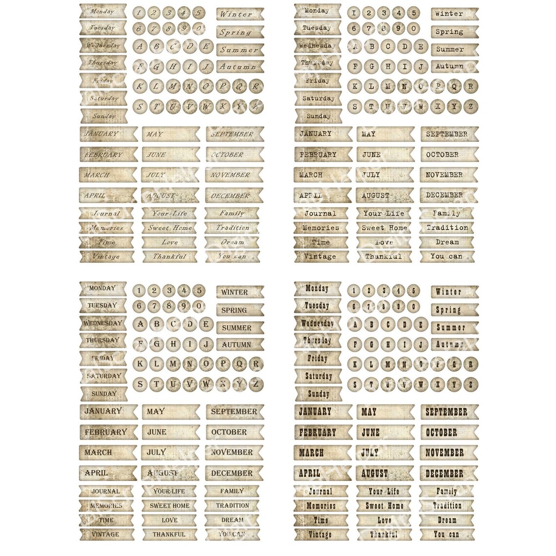 Vintage Junk Journal Words Printable of 20 Sheets Daily Months - Etsy