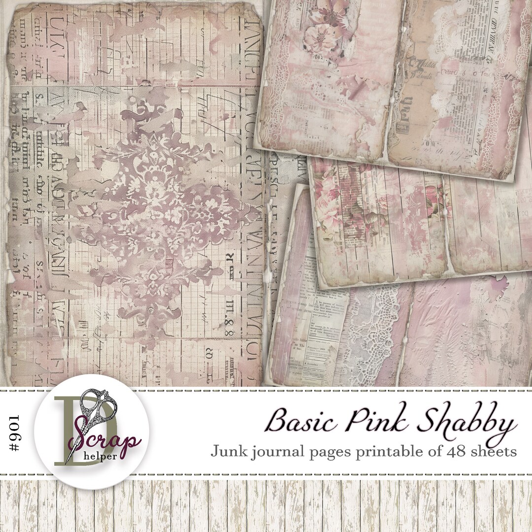 Pink Shabby Junk Journal Pages Printable of 48 Sheets Vintage Basic ...