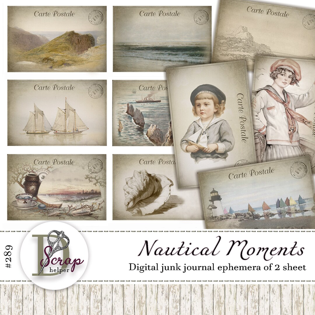 Nautical Cards Ephemera Printable of 2 Sheets Nautical Ephemera Ocean ...