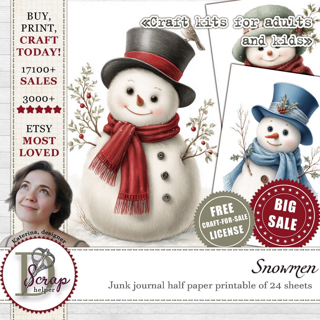 Vintage Snowman Clipart for Holiday Crafts and Christmas Junk ...