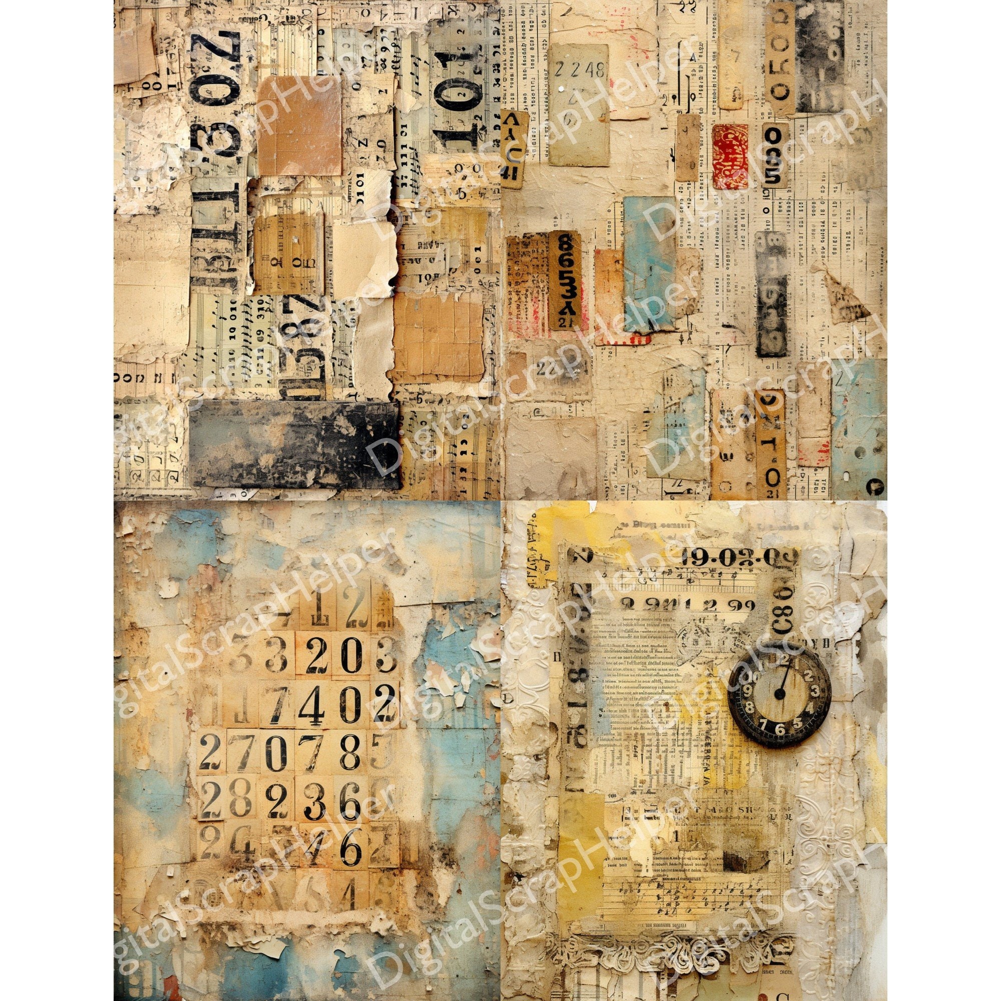 Flea Market Junk Journal Paper Printable of 24 Sheets Grunge Industrial ...