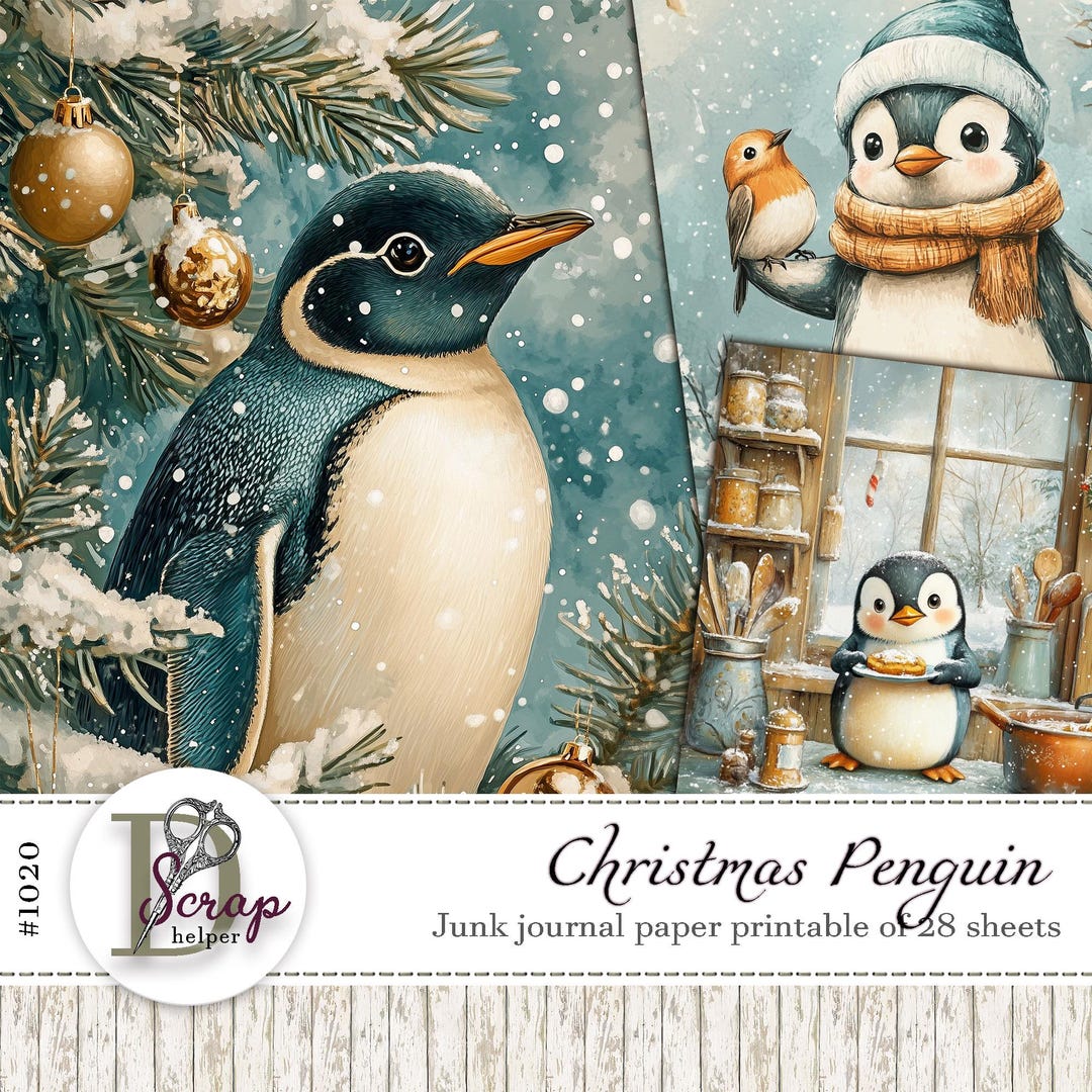 Cute Christmas Penguin Paper Printable 28 Sheets Winter Penguin Cards ...