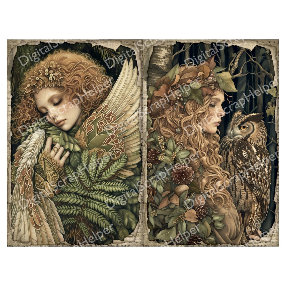 Forest Fantasy Creatures Journal Paper Printable 16 Sheets Wood Elven ...