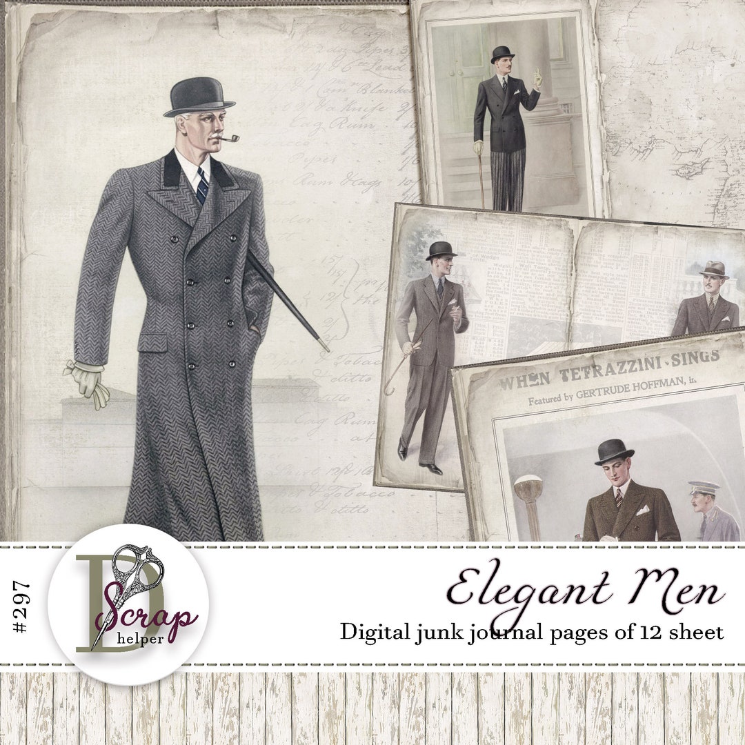 Masculine Junk Journal Pages Printable of 12 Sheets Men Fashion ...