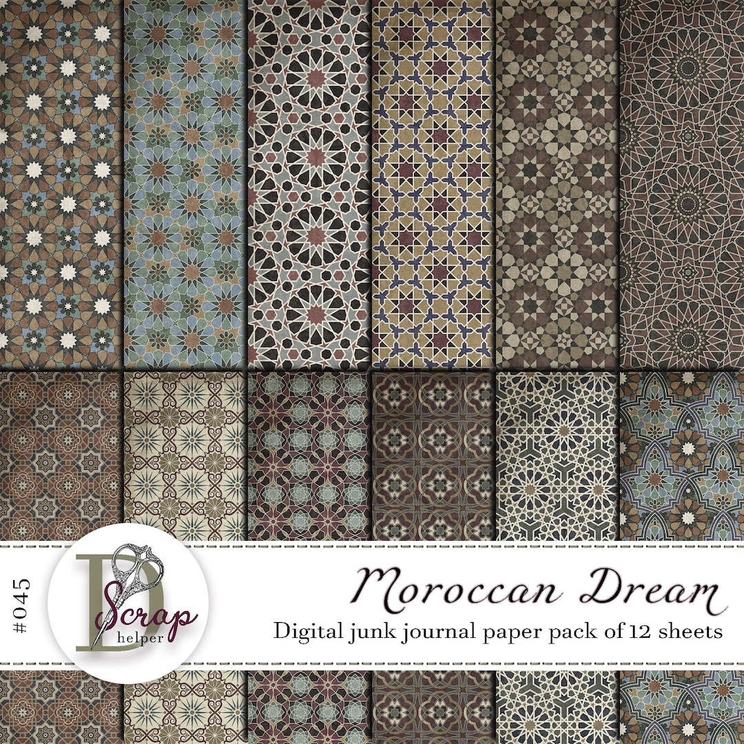 Moroccan Junk Journal Paper Pack of 12 Sheets Morocco Arabic Oriental ...