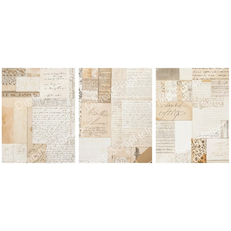 Neutral Collage Paper Printable of 18 Sheets Vintage Letters ...