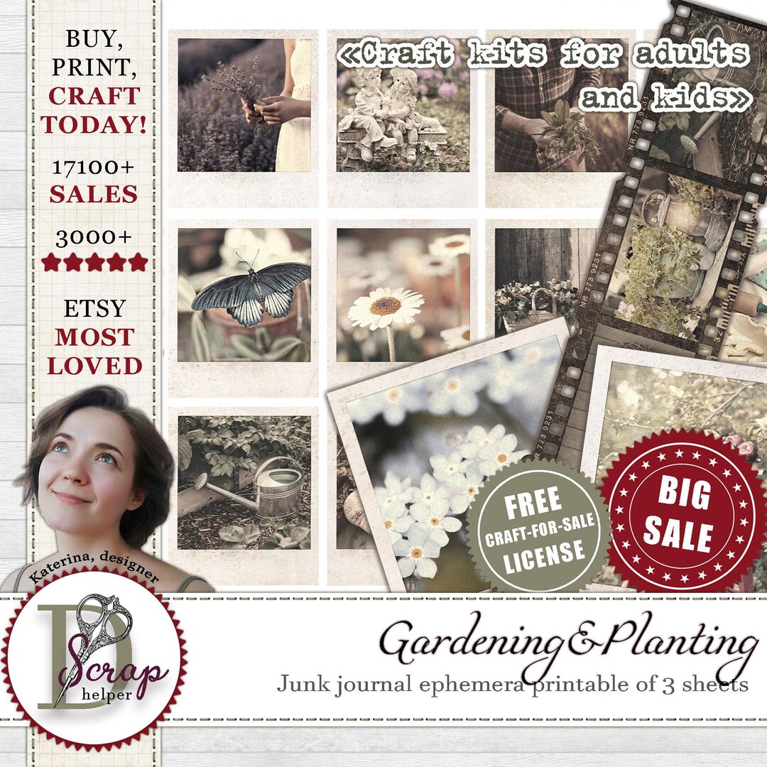 Garden Ephemera Faded Photos Printable 3 Sheets Polaroid Photo Herbal ...
