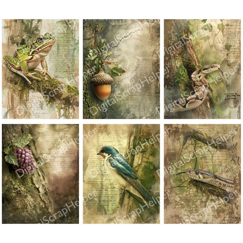 Forest Junk Journal Paper Printable 48 Sheets Woodland Collage Nature ...