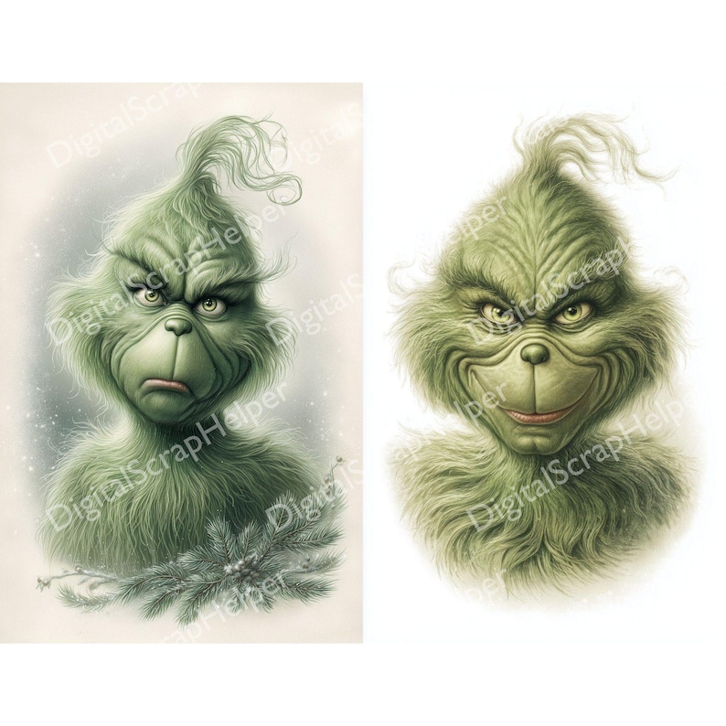 Vintage Grinch Digital Art for Christmas Holiday Craft Half US Letter ...
