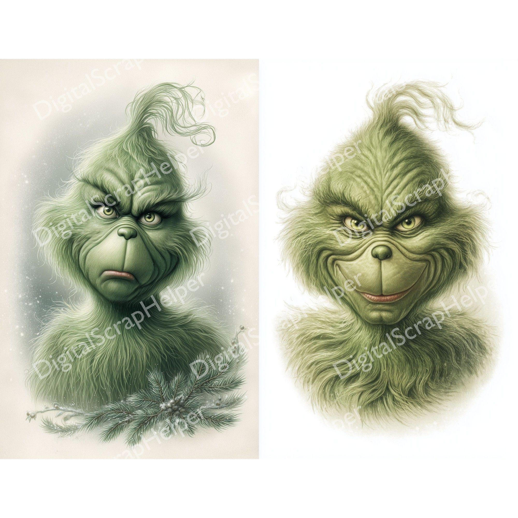 Vintage Grinch Digital Art for Christmas Holiday Craft Half US Letter ...
