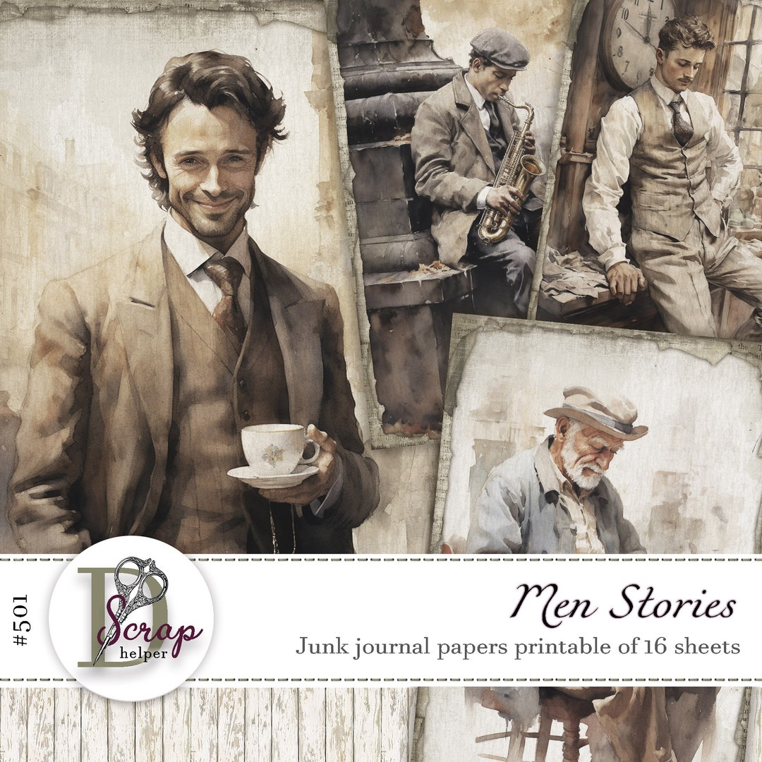 Men Journal Paper Printable 16 Sheets Masculine Men Fashion Gentlemen ...