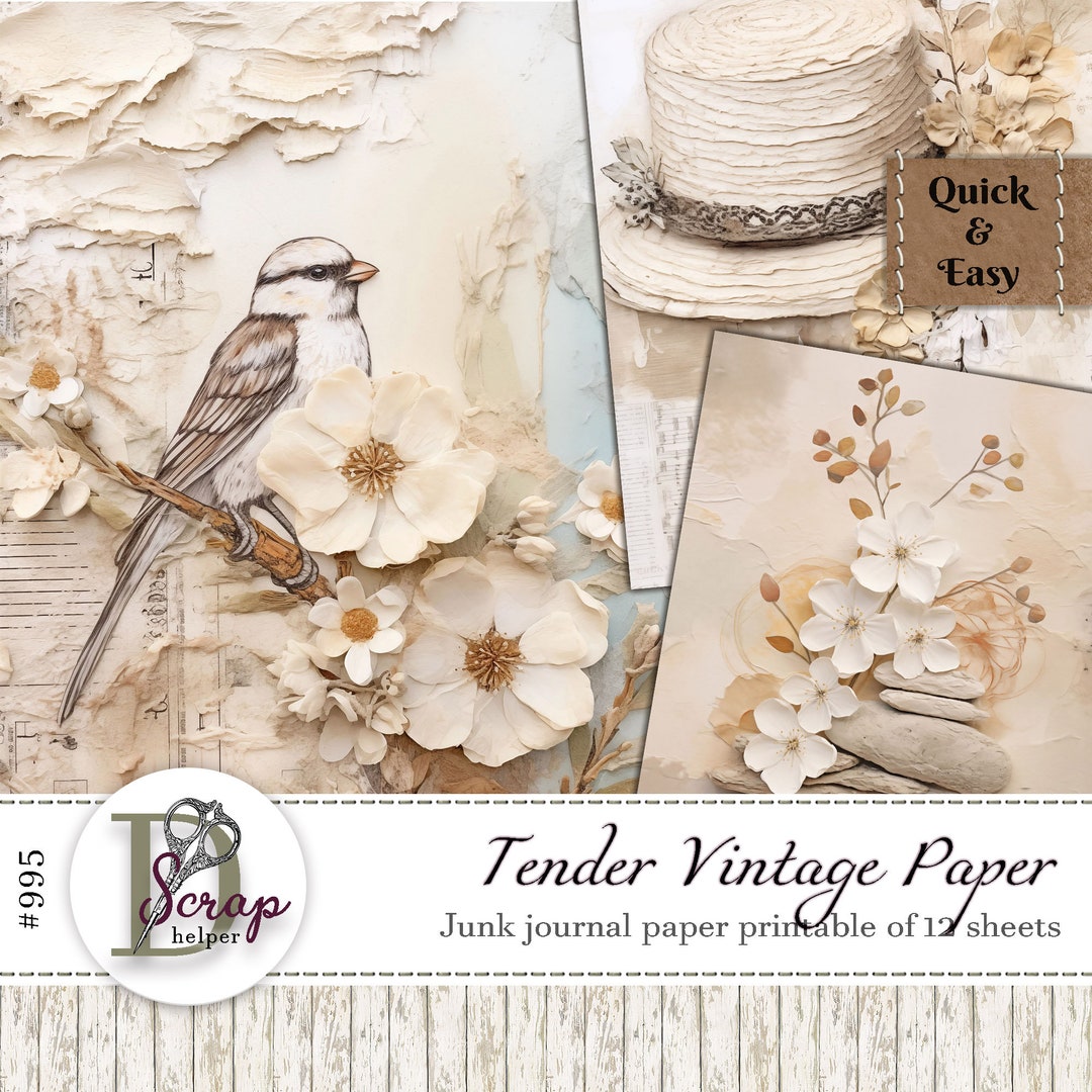 Vintage Beige Junk Journal Paper Printable of 12 Sheets Tender Scrappy ...
