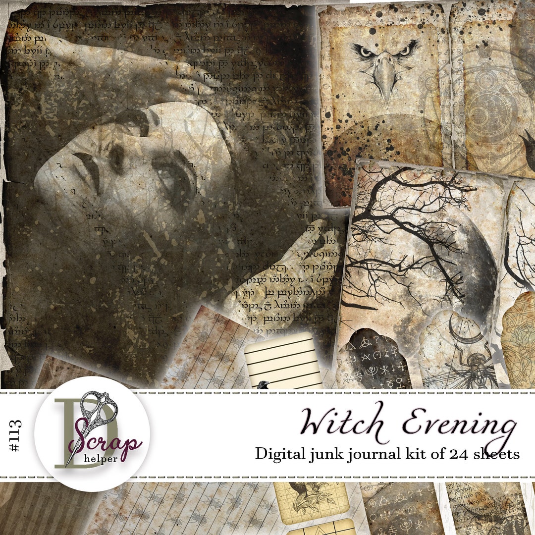 Witch Junk Journal Kit Printable of 24 Sheets Moon Grimoire Celestial ...