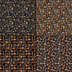 Screws and Bolts Steampunk Seamless Pattern Digital Paper Industrial ...