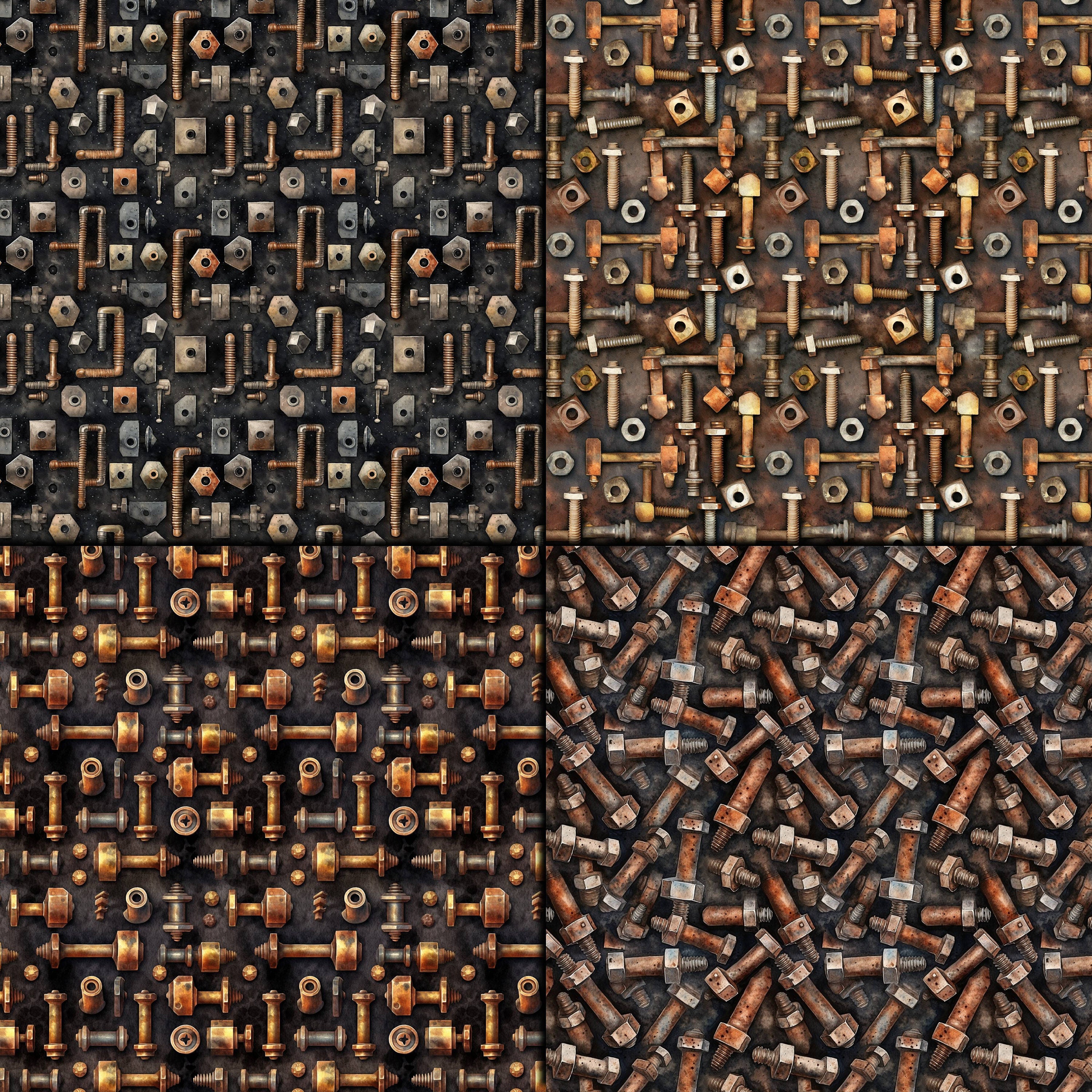 Screws and Bolts Steampunk Seamless Pattern Digital Paper Industrial ...