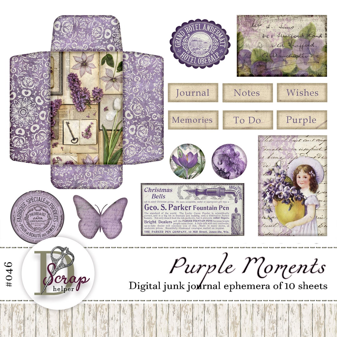 Vintage Purple Ephemera of 10 Sheets Vintage Violet Shabby Purple ...