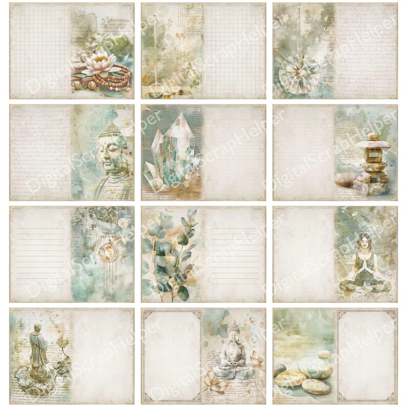Zen Junk Journal Pages Printable 12 Sheets Self Care Meditation ...