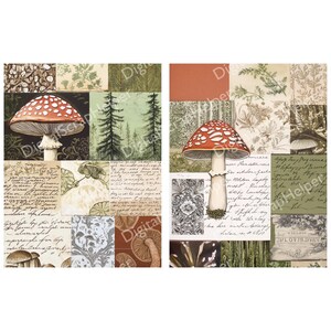 Mushroom Collage Journal Paper Printable of 12 Sheets Scrappy Woodland ...