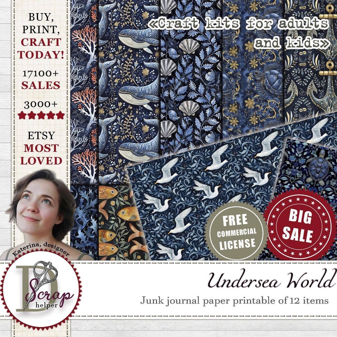 Undersea World Paper Printable 12 Sheets Nautical Scrapbook Paper Pack ...