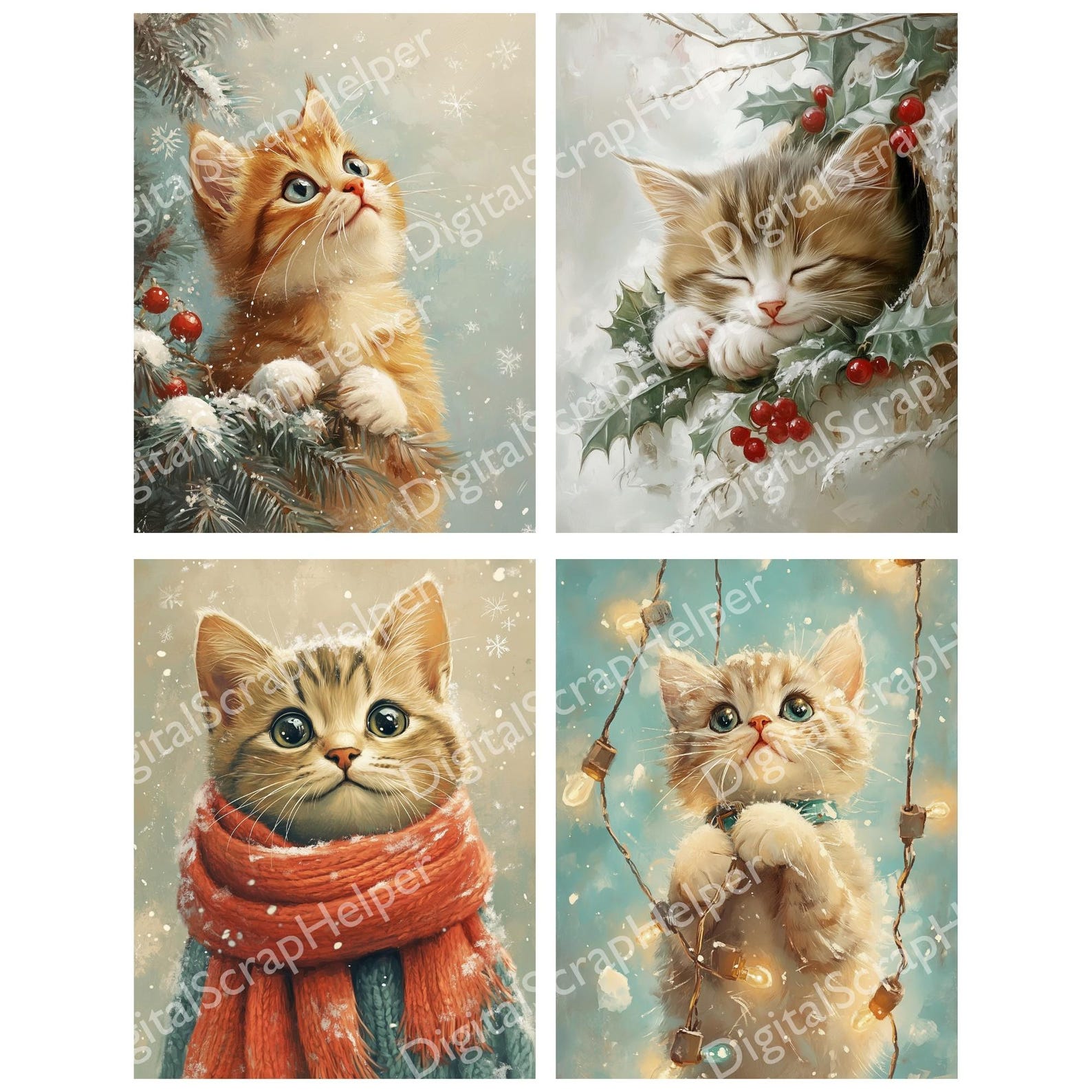 Cute Christmas Cat Paper Printable 28 Sheets Ginger Cat Cards Christmas ...