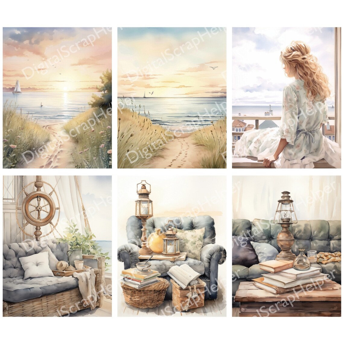 Marine Paper Pack 48 Sheets Beach Seagull Ocean Coastal Sailor ...