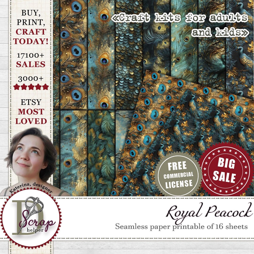 Royal Emerald Peacock Seamless Pattern for Rococo Luxury Scrapbooking ...