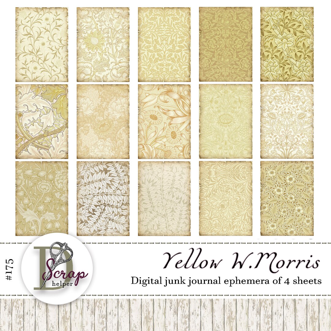 Yellow Ephemera Botanical Junk Journal Cards Printable of 4 Sheets ATC ...