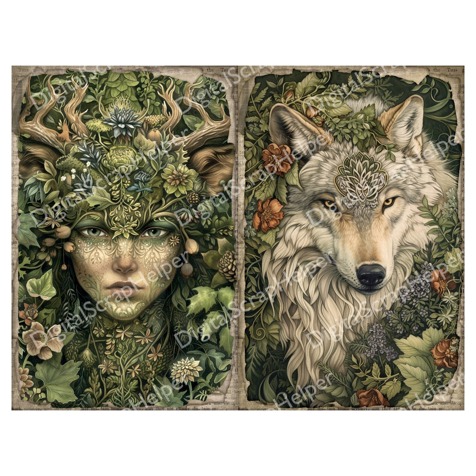 Forest Fantasy Creatures Journal Paper Printable 16 Sheets Wood Elven ...