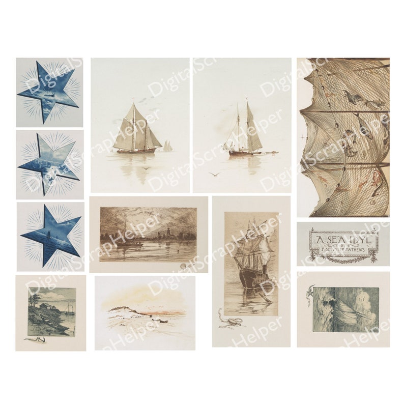 Vintage Nautical Junk Journal Ephemera Printable of 4 Sheets - Etsy