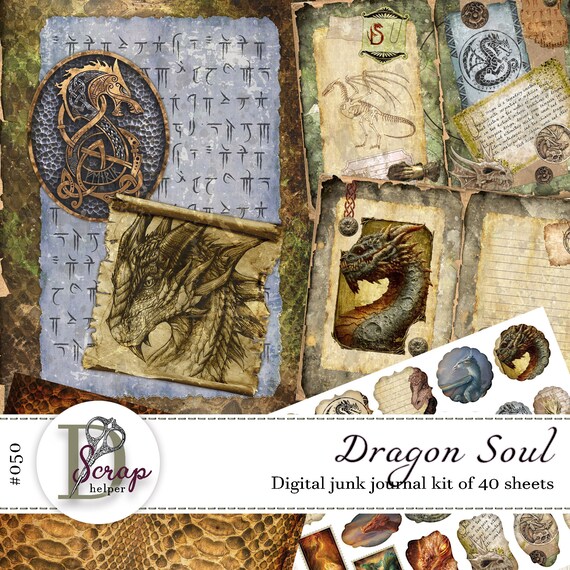 Dragon Junk Journal Kit Printable of 40 Sheets Fantasy Magic - Etsy