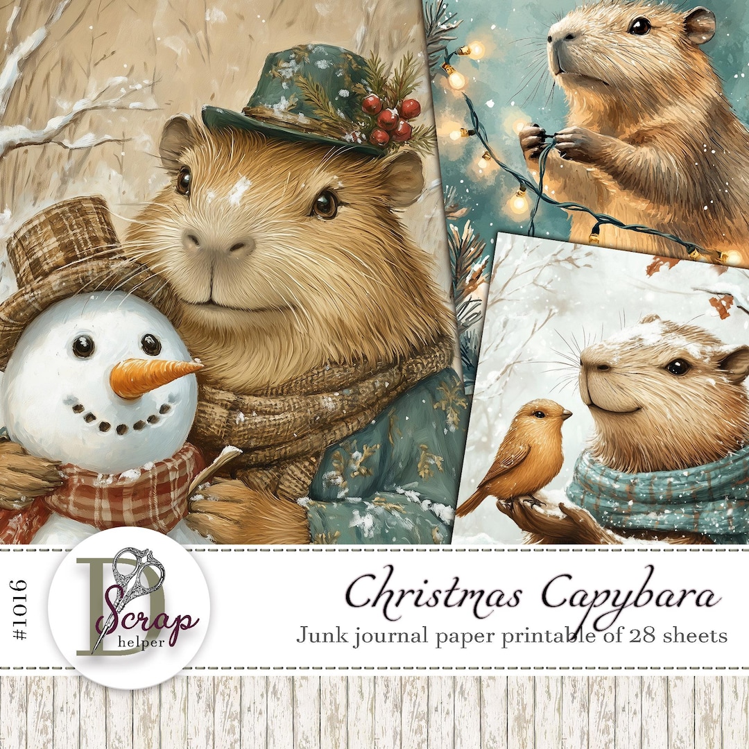 Cute Christmas Capybara Paper Printable 28 Sheets Supplies Winter ...