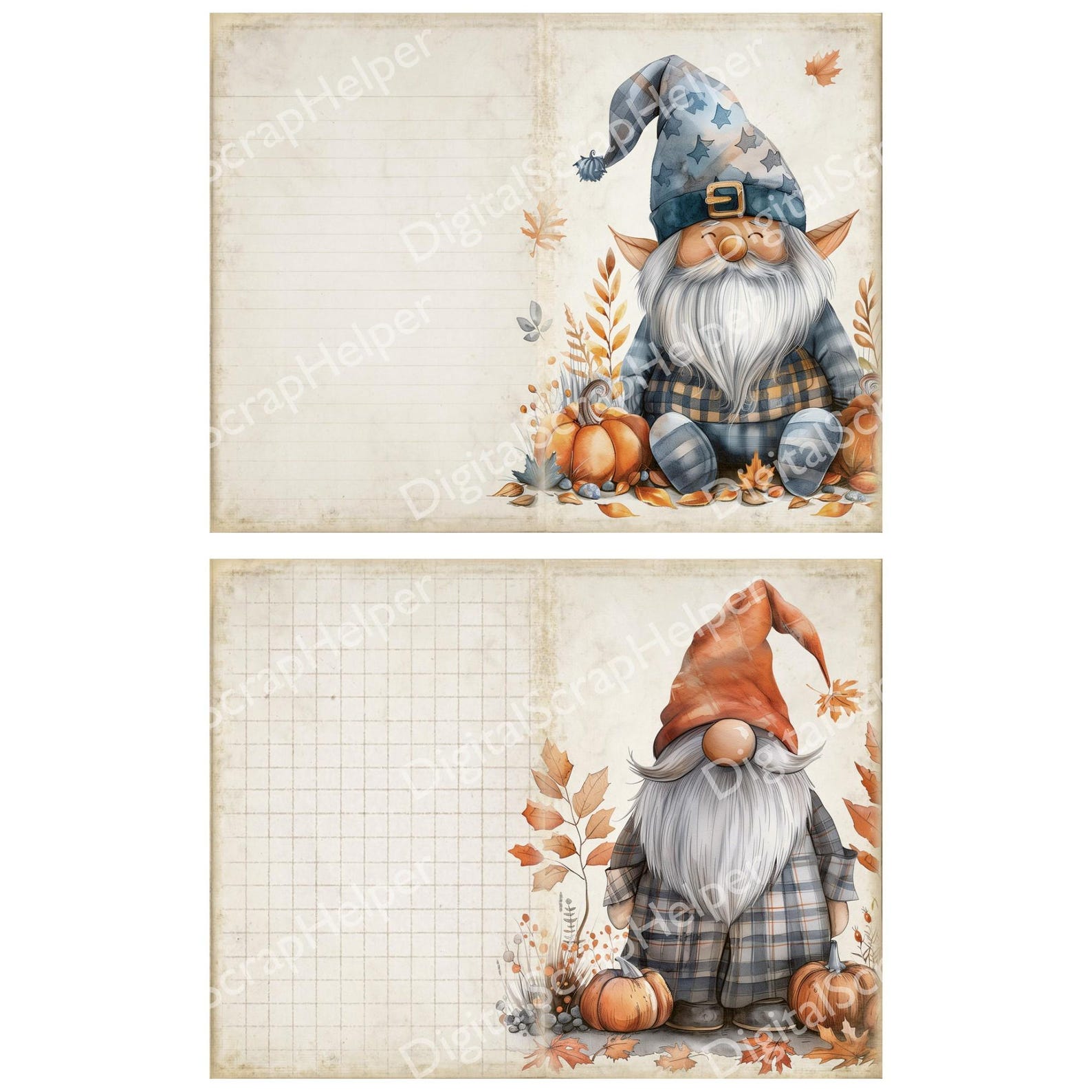 Autumn Gnome Junk Journal Double Pages for Writing and Fall Planner ...