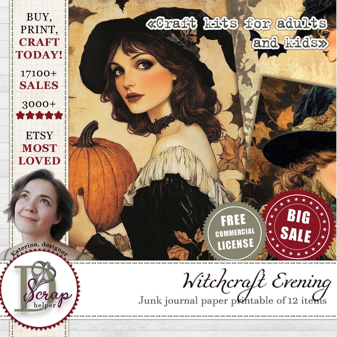 Halloween Witchcraft Paper Printable of 12 Sheets Witch Samhain Pagan ...