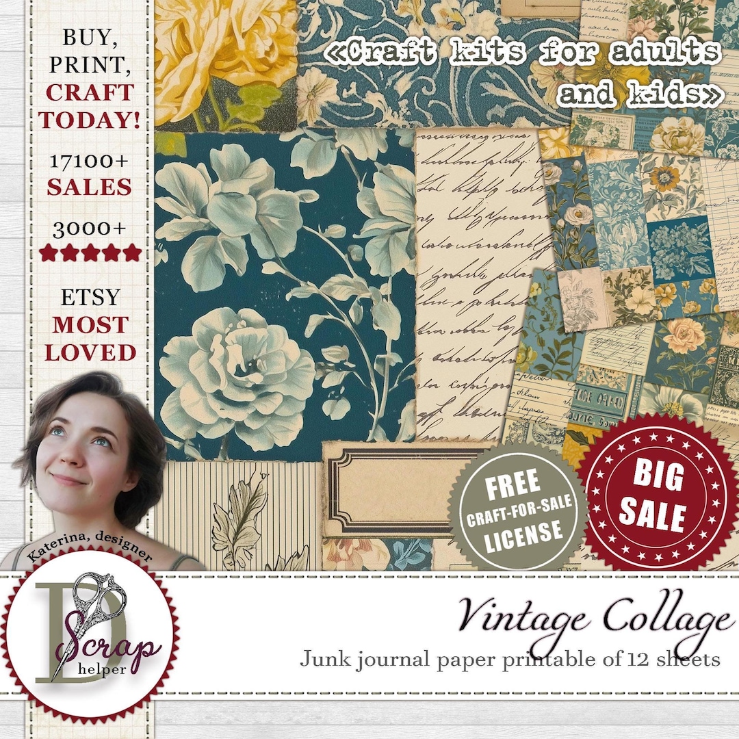 Vintage Floral Masterboard Collage Paper Printable 12 Sheets Shabby ...