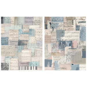 Shabby Blue Music Collage Paper Printable 12 Sheets Notes Music Treble ...