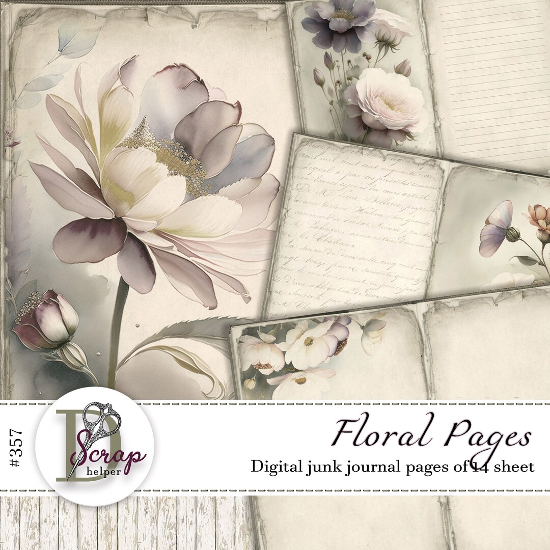 Vintage Floral Journal Pages Printable of 14 Sheets Shabby Garden ...