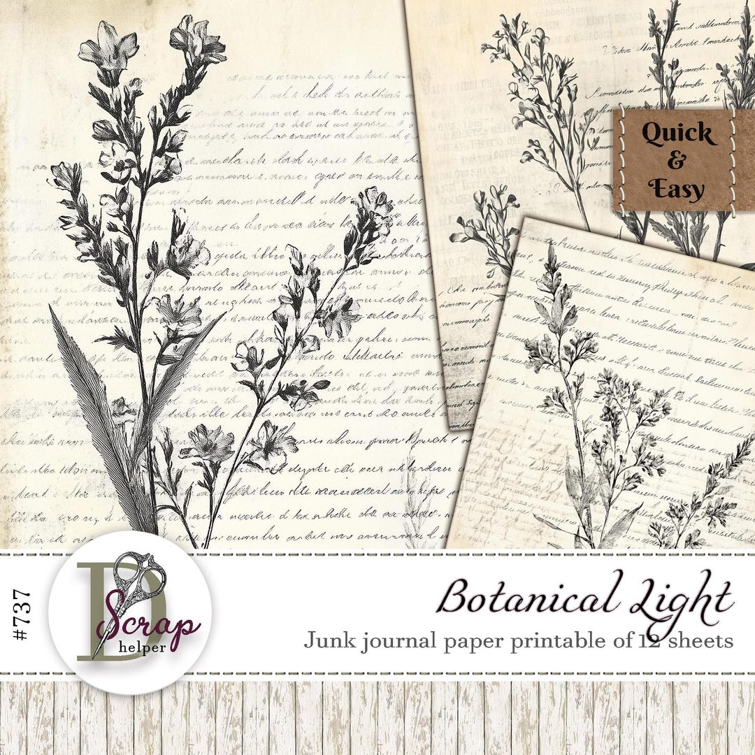 Neutral Botanical Papers Printable 12 Sheets Vintage Botanical Lerger ...
