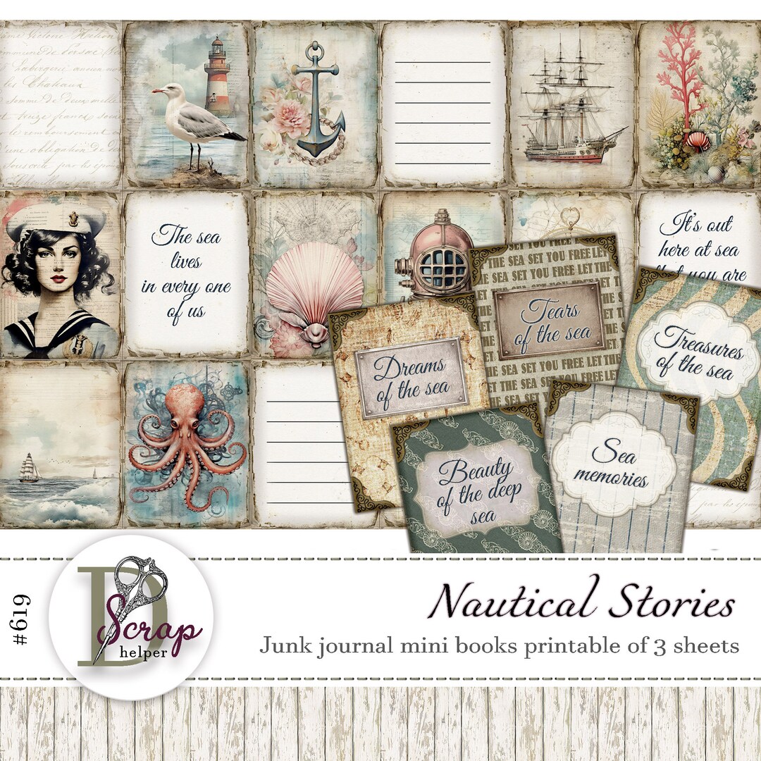 Sea Mini Books Printable of 3 Sheets Nautical Ocean Beach Coastal Men ...