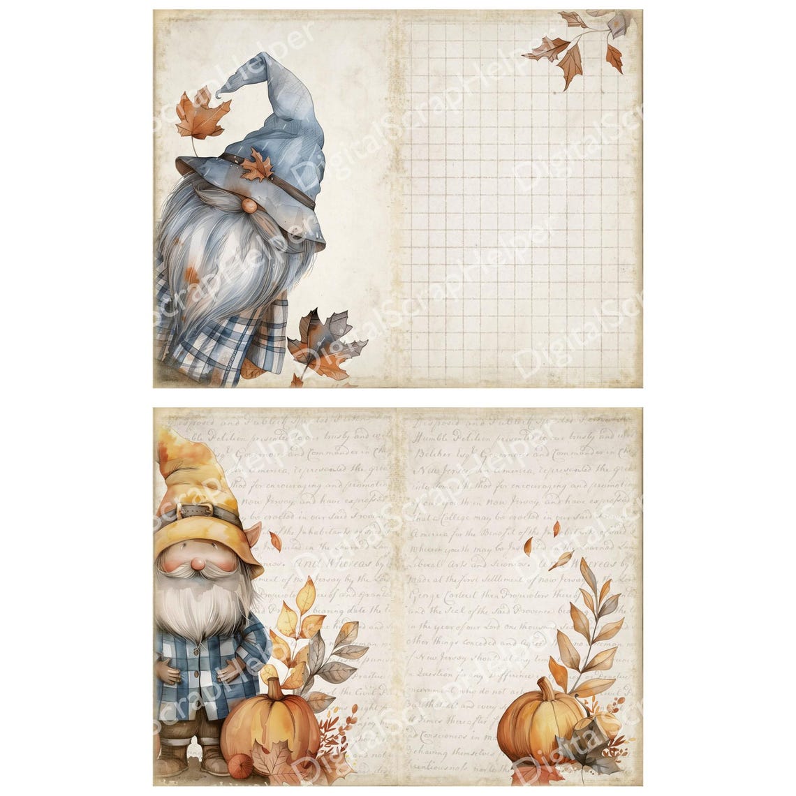 Autumn Gnome Junk Journal Double Pages for Writing and Fall Planner ...