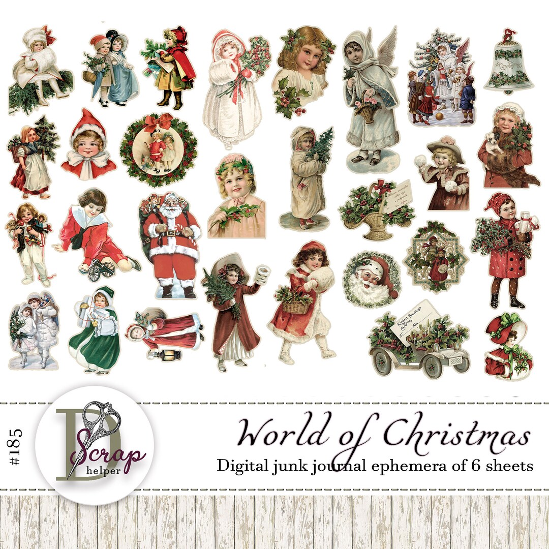 Vintage Christmas Fussy Cuts Ephemera Printable of 6 Sheets Christmas ...