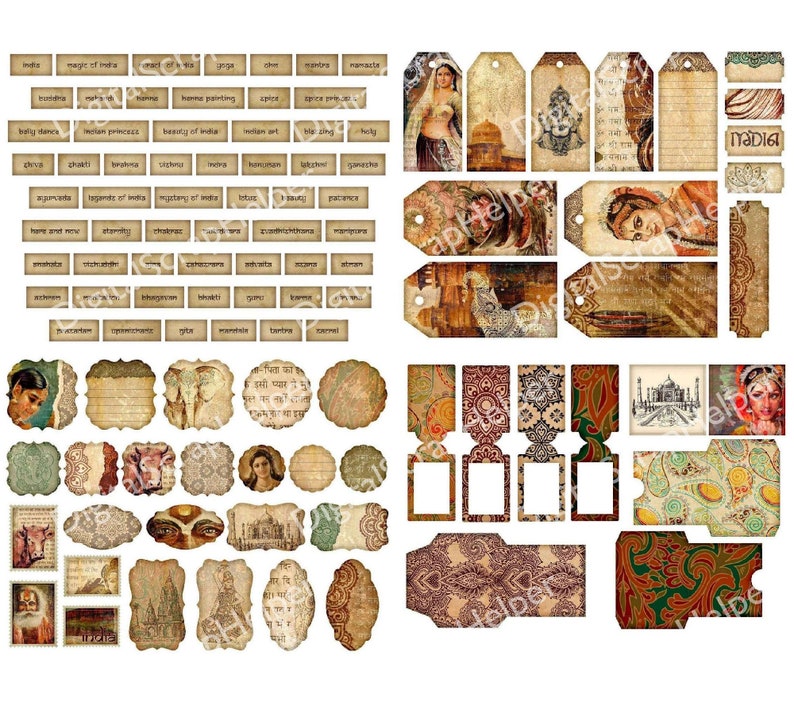 Vintage India Junk Journal Kit for Boho Scrapbooking and Masala Tribal ...