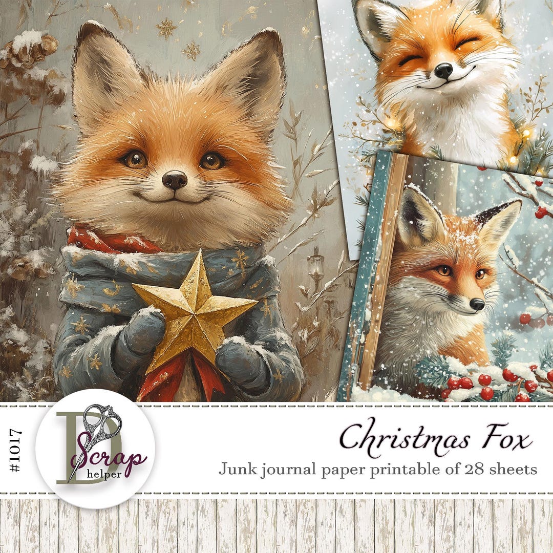 Cute Christmas Fox Paper Printable 28 Sheets Fox Digitals Fox Clipart ...