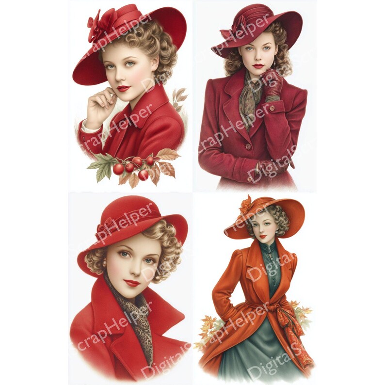 Vintage Autumn Ladies Portraits for Elegant Women Fall Ephemera and ...